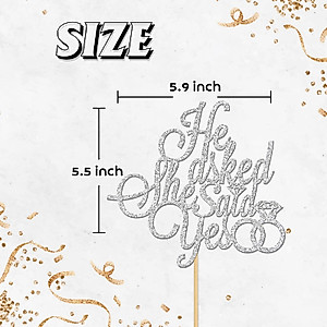 He Asked She Said Yes Cake Topper, Just Engaged, From Miss to Mrs, Silver Glitter Bride to Be Happy Engagment Party Cake Decorations
