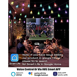 HVS Smart Outdoor String Lights LED 48Ft Color Changing RGBW Patio String Lights Infinite Connectable APP Control 2.4GHz WiFi Waterproof 24 Acrylic Work with Alexa Google for Party Outside Café