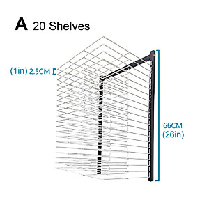 Metal Steel Art Drying Rack for Paintings, A3 Paper & Prints, Wall-Mounted Artwork Storage Display Rack with 20 Shelves for Classrooms, Art Studio and Home Use, White+Black
