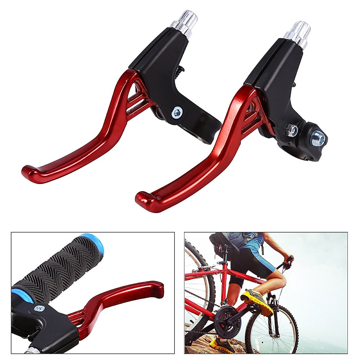 1 Pair Bike Brake Levers, Universal Handlebar Aluminum Alloy Bicycle Handle for for Mountain Bike, Kids Bike, Folding Bike, MTB BMX 2.2cm Diameter (Red)