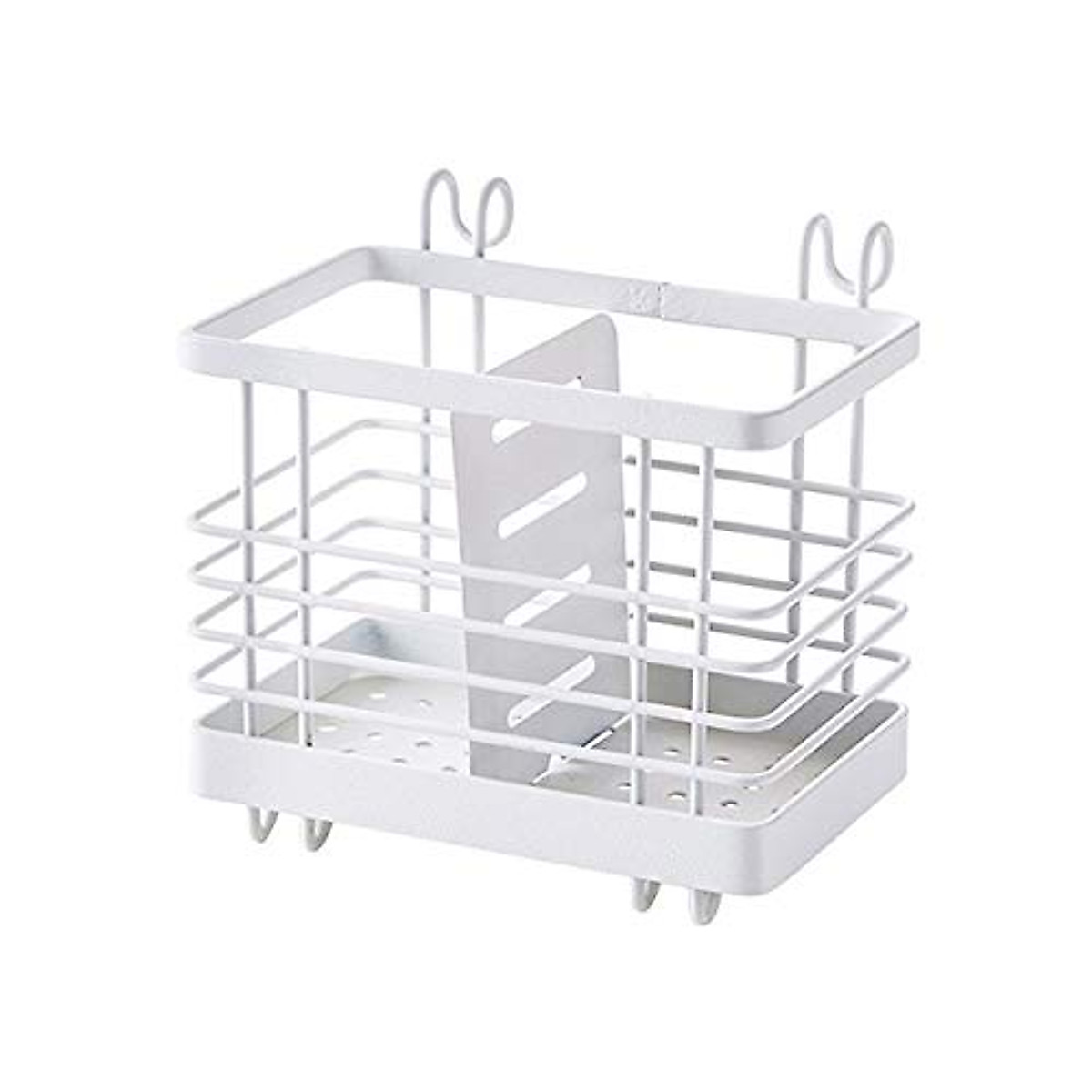 ZSQAI Hanging Spoon Chopsticks Fork Iron Storage Basket Kitchen Rack Cutlery Holder Cutlery Stand Countertop Shelf Rack Holder (Color : White)