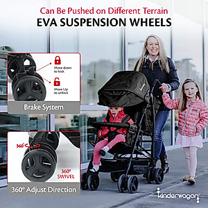 Kinderwagon HOP Lightweight Double Stroller - Umbrella Stroller, Twin Stroller Compatible with One Infant Car Seat, Smooth Infant and Toddler Double Stroller, Includes Rain Cover & Cup Holder (Black)