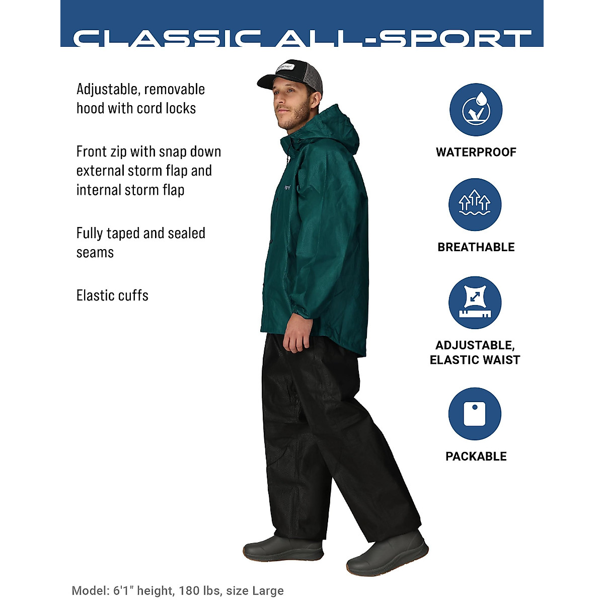 FROGG TOGGS Men's Standard Classic All-Sport Waterproof Breathable Rain Suit, Dark Green/Black, X-Large
