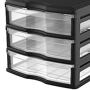Life Story 3 Drawer Stackable Shelf Organizer Plastic Storage Drawers for Bathroom Storage, Make Up, Or Pantry Organization, Black (2 Pack)