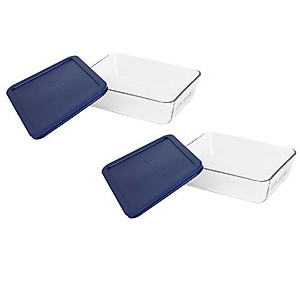 Pyrex COMINHKR067794 6017400 Simply Store 6-Cup Rectangular Bakeware Dish, 6 Box of 2 Containers, Clear; Blue Cover