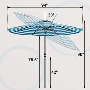 Greesum Outdoor Patio Chaise Chair (Set of 2) with 9FT Umbrellas, 5-Position Waterproof Sun Lounger, for Pool, Garden, Brown and White Blue