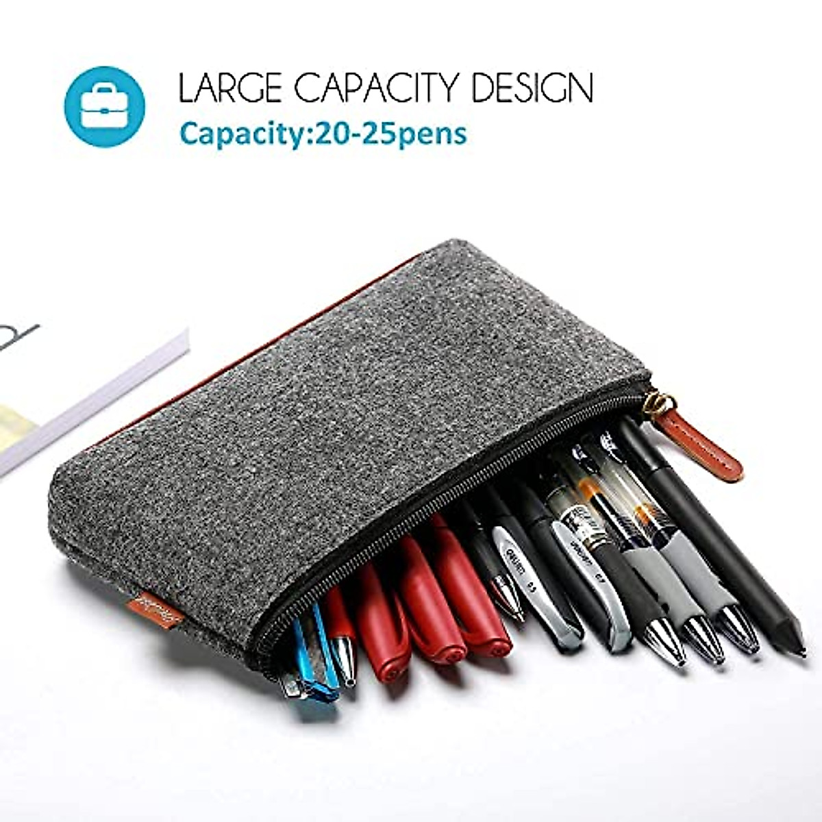 ProCase [2 Pack Black Small Pencil Bag Pen Case Bundle with [2 Pack] Grey Large Pencil Bag Pen Case