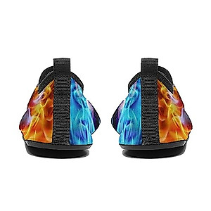 Water Shoes for Womens Mens Barefoot Quick-Dry Aqua Socks for Beach Swim Surf Yoga Exercise (Ice Blue and Red Fire Flame Dragon)