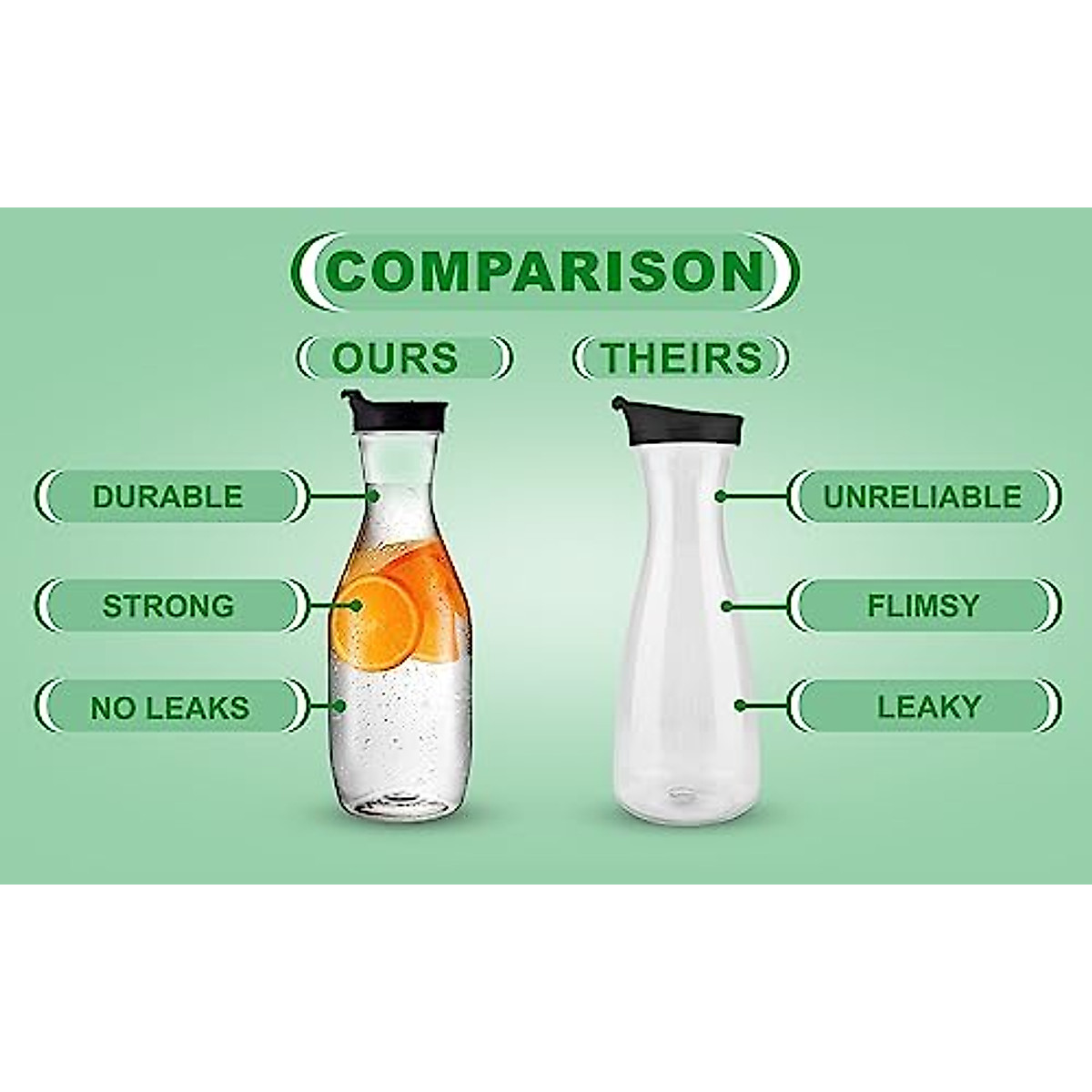 Party Bargains 50 oz. Plastic Carafe with Lids - Clear, 3 Count, Black Flip Tab Lid Premium Quality & Heavy Duty Plastic Pitcher for Iced Tea, Powdered Juice, Cold Brew, Mimosa Bar