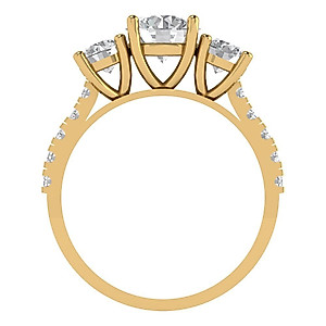 Clara Pucci 2 ct Round Cut Solitaire 3 stone Moissanite Designer Anniversary Bridal Engagement Ring 14k Yellow Gold