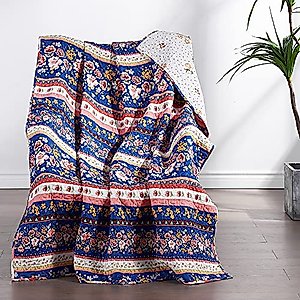 Greenland Home Marsha Reversible Cotton Quilted Throw Blanket, 50x60-inch, Blue