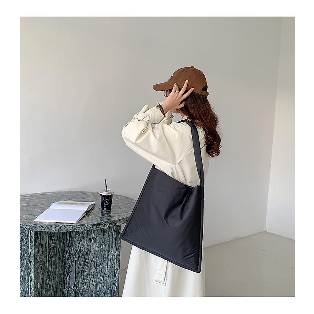 Elegant Women Winter Autumn Soft Puffer Quilted tote Shoulder Bag Handbag Pillow Bag (Black)