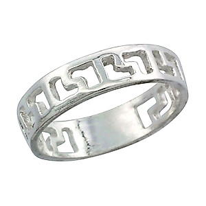 Sterling Silver Greek Key Ring Cut-out Pattern, 3/16 inch, size 5.5