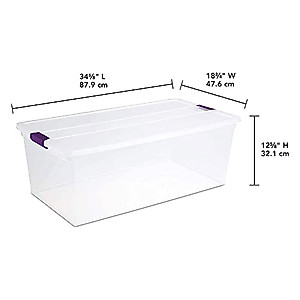 Sterilite 110 Qt ClearView Latch Storage Box, Stackable Bin with Latching Lid, Plastic Container Organize Clothes in Closet, Clear Base, Lid, 16-Pack