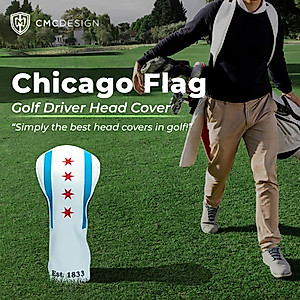 CMC Design Custom Chicago Flag Embroidered Golf Driver Head Cover - Glove Soft Lining - Design Elements Include Applique and Embossing - Great Fit for Any Club as Golf Head Covers, Wood Driver Cover