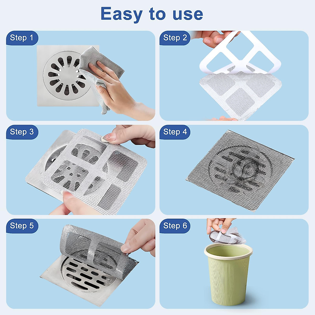 PASAGLU Disposable Drain Hair Catchers, 4" X 4" Disposable Shower Drain Mesh Stickers, Floor Drain Stickers for Bathroom, Laundry, Bathtub, Kitchen, Sink, for Human and pet Hair (25, White)