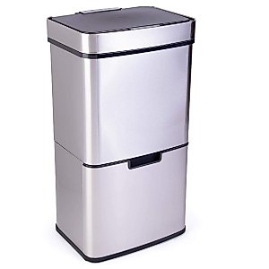 Displays2go 11 Gallon Stainless Steel Trash Bin, Motion Sensor, w/Drawer - Silver (FGETCSS67)