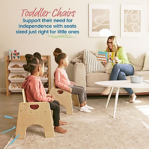 ECR4Kids Stackable Wooden Toddler Chair, 10in, Kids Furniture, Natural, 2-Pack