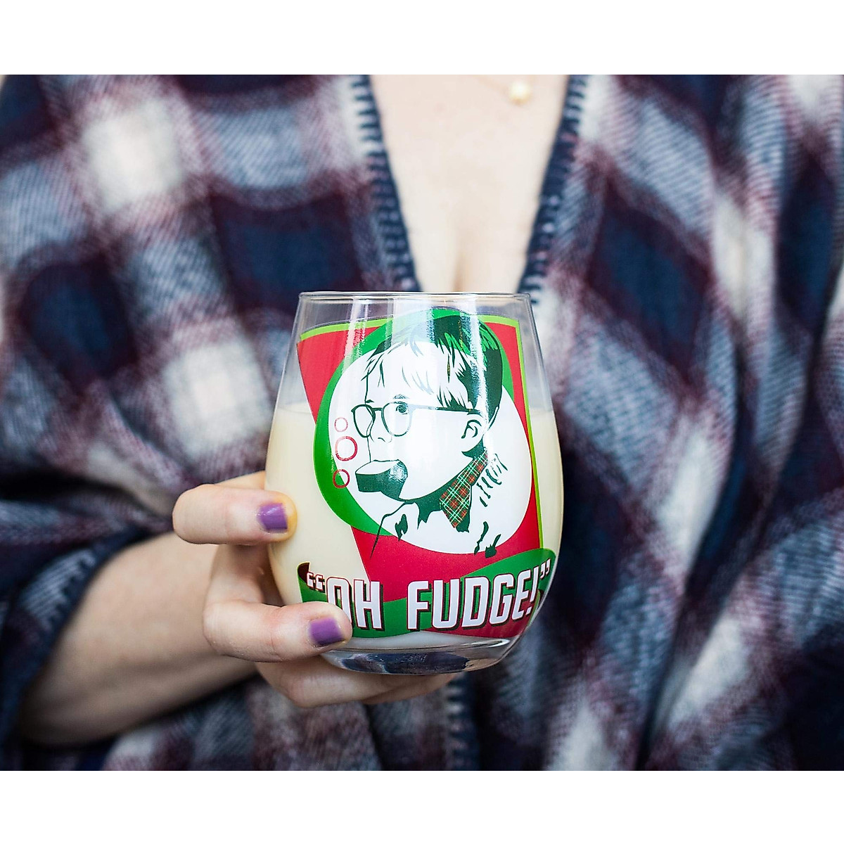 Silver Buffalo A Christmas Story Oh Fudge! Stemless Wine Glass | Holds 20 Ounces