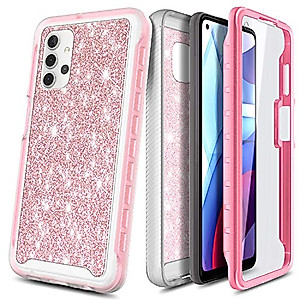 NZND Case for Samsung Galaxy A32 5G with [Built-in Screen Protector], Full-Body Protective Shockproof Rugged Bumper Cover, Impact Resist Durable Phone Case (Glitter Rose Gold)