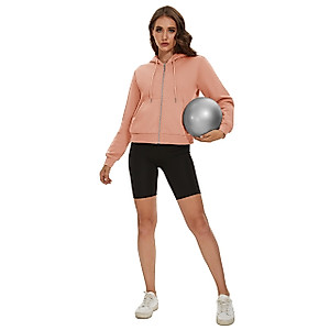 MAGCOMSEN Zip Up Hoodie Women Cropped Sweatshirt Fleece Lined Jacket Athletic Apricot L