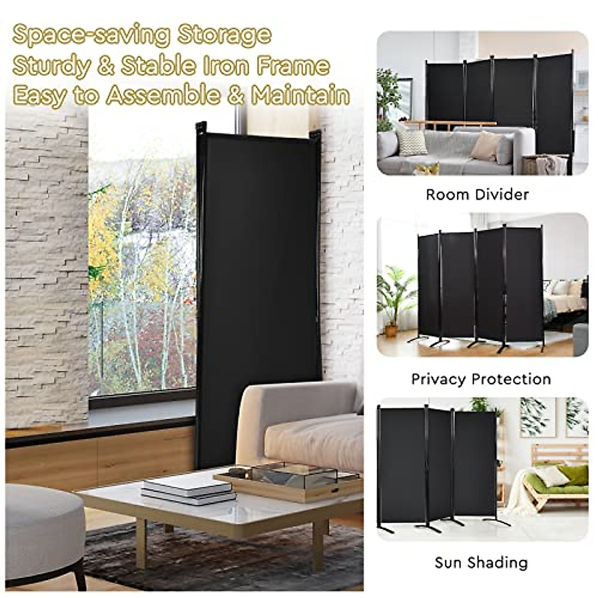 Giantex 5.6 Ft Tall 4 Panel Room Divider Black, Lightweight Portable Folding Privacy Screen, Freestanding Partition Wall Divider and Separator for Bedroom Home Office Apartment Studio