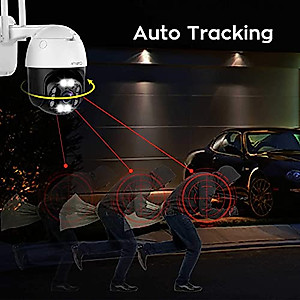 xmartO 2K Auto-Track Rotation Wireless Security Camera WiFi AC Powered, 2-Way Audio, Auto Flood Lights Color Night Vision, Auto Siren, IP66, SD Card, NVR and Cloud Storage (DT3034, Works with Alexa)