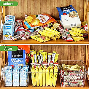 wilfox Pantry Organization, 5 Pack Clear Organizer Bins with Removable Dividers for Pantry, Kitchen, Fridge, Cabinet, Stackable Storage Bins for Snack, Pouches, Spice Packets