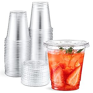 Eupako 8 oz Plastic Cups with Lids 100 Sets, Disposable Clear Cups with Lids, Cold Drink Containers for Beverage, Parfait, Smoothie