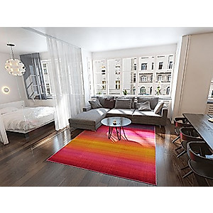 Unique Loom Estrella Collection, Gradient, Sunset, Abstract, Bright Colors Area Rug, 7 x 10 ft, Pink/Gold