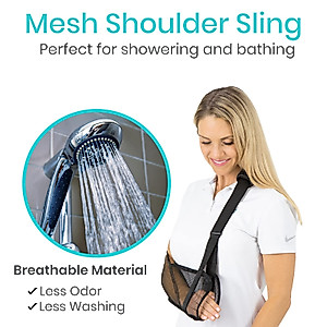 Vive Arm Sling for Shoulder Injury & Surgery Recovery - Waterproof Mesh Shower Sling Immobilizer for Rotator Cuff Support - Right Left Arm for Men & Women - Stabilize Elbow, Wrist, Thumb, Dislocation