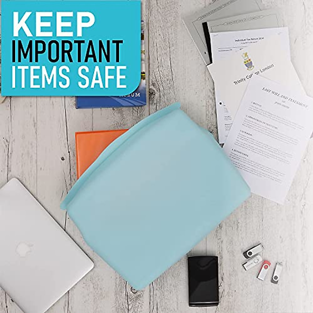 FLYPAL Large Silicone Waterproof Fire Resistant Document Bag. Patented Airtight Zip Lock Seal. Watertight Pouch Holder for Laptop, Documents, Files & Valuables. Insert Bag to Fireproof Bags (16”x12”x3.5”)