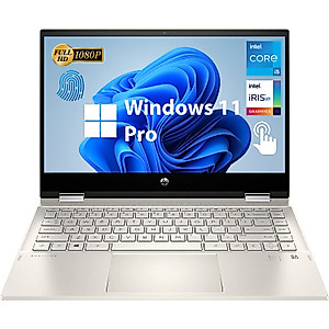 HP 2023 Pavilion 2-in-1 14" FHD Touch Screen Business Laptop, Intel Quad-Core i5-1135G7 2.4 GHz, 32GB DDR4, 1TB SSD, Fingerprint Reader, 8.5 Hours Battery, Bluetooth,WiFi, Windows 11 Pro, Gold,MarsPC