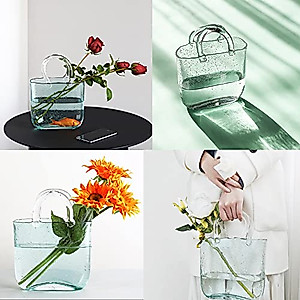 Purse Vase for Flowers, Glass Vase, Fish Bowl with Bubble, Handbag Shape Clear Vase, 10.6 inch Vase for Flowers, Plant Vase for Christmas, Birthday Gift, Table Decor-Light Blue
