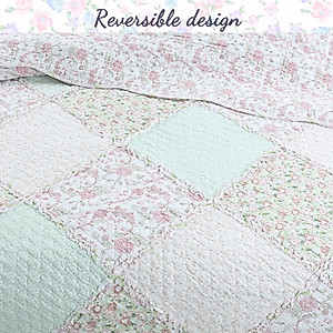 Cozy Line Home Fashions 100% Cotton Real Patchwork Floral Pink Rose Shabby Chic Girly Reversible Quilt Bedding Set, Coverlet Bedspread (La Rosa Rêve, King - 3 Piece)