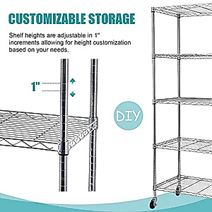 BELANITAS 5 Shelf Adjustable Storage Shelves, Heavy Duty Shelving Storage Units on Wheels Casters Steel Shelves for Storage Unit Metal Shelf Wire Rack, 59" L x 18" W x 71" H,Chrome