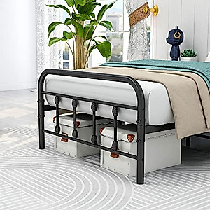 Diolong Twin Bed Frame with Headboard and Footboard Metal Bed Frame Vintage Sturdy Mattress Foundation No Box Spring Needed (Twin, Black)