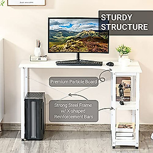 HOMCOM Industrial L-Shaped Computer Desk with 2 Side Shelves and Steel Frame, Corner Desk, Study Workstation for Home Office, White