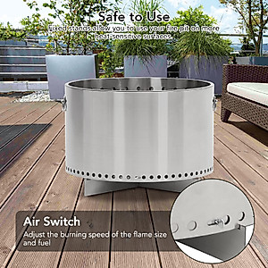 20.5" Smokeless Fire Pit with Air Switch and Handle, Wood Burning Portable Stainless Steel Outdoor Firepit with Removable Stand and Ash Pan, Ideal for Camping Backyard Patio, H: 11.5 in, 18.8 lbs