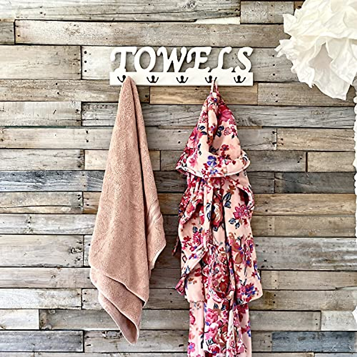 White Towel Holder with 5 Antique Bronze Double Towel Hooks for Your Wall