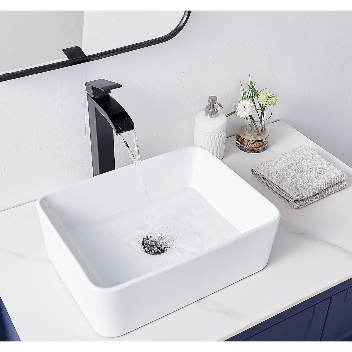 VCCUCINE Rectangular Vessel Sink, 16"X12" Small Bowl Bathroom Vessel Sink, White Ceramic Lavatory Above Counter Art Basin Vanity Sink