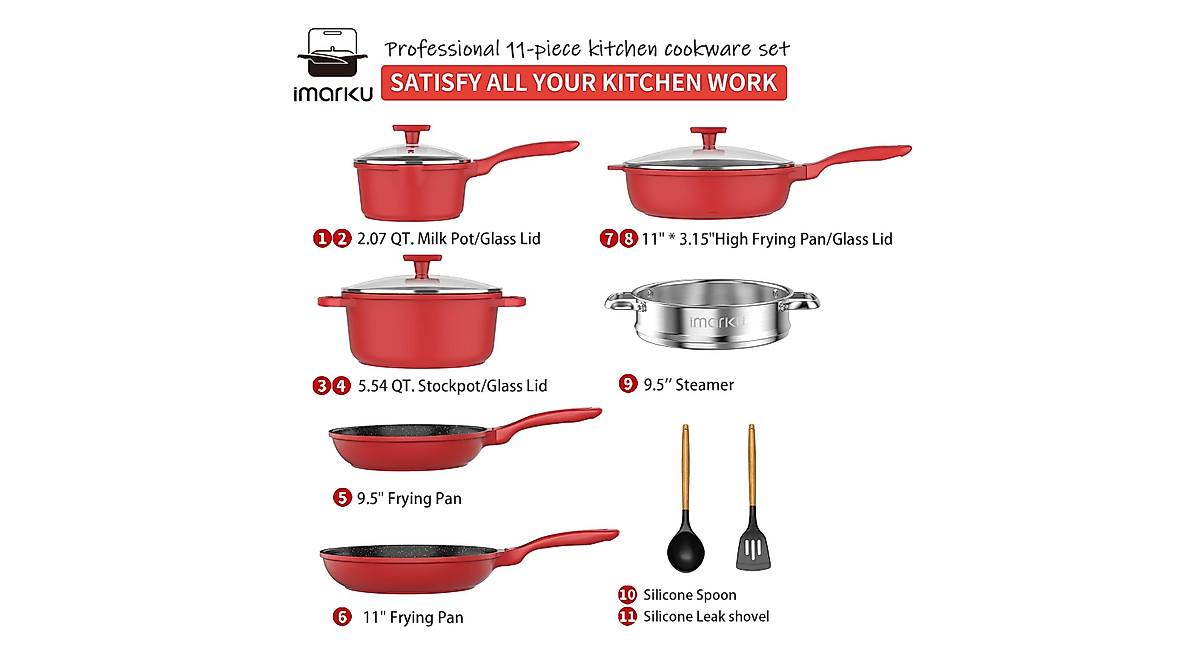 imarku 11PC Nonstick Pots and Pans Set - Healthy Cooking