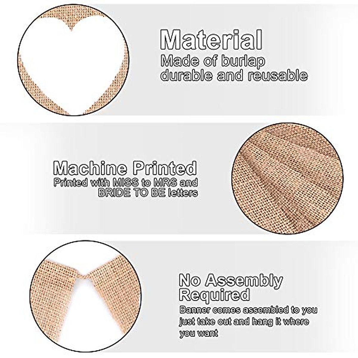 ANYI16 Bride to Be Banner & Miss to Mrs Banner ,2 Pieces Burlap Banner Bridal Shower Banner Rustic Bunting Garland for Party Decorations Supplie