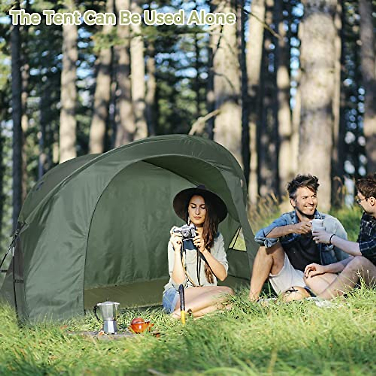 Tangkula 4-in-1 Camping Cot Tent, Foldable Off Ground Elevated Tent Set for 1 Person, Portable Tent with Waterproof External Cover, Air Mattress & Carrying Bag, Ideal for Outdoor Hiking, Camping