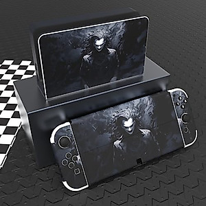 PlayVital Full Set Protective Stickers for Nintendo Switch OLED Model, Customized Vinyl Decal Skins for Switch OLED Console & Joycon & Dock & Grip - Dark Clown
