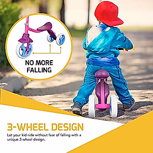 Swagtron K2 Three-Wheel Transforming Scooter & Balance Trike, 2-in-1 Adjustable Ride-On for Kids Age 2-5, Pink