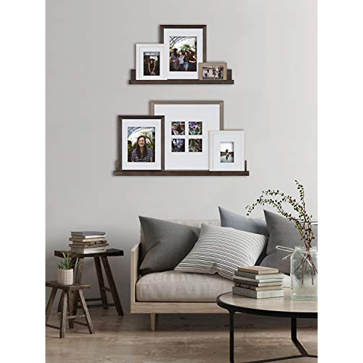 Kate and Laurel Bordeaux Farmhouse Gallery Floating Shelf and Wall Frame Kit, Set of 8, Multiple Finishes, Assorted Size Frames and Two Display Shelves
