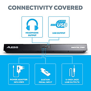 Digital Piano Bundle - Electric Keyboard with 88 Weighted Keys, Built-In Speakers, 12 Voices and Sustain Pedal – Alesis Recital Pro and M-Audio SP-2