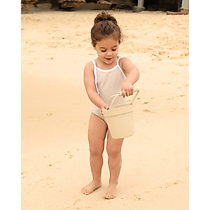 Silicone Beach Toys for Kids - Baby Sandbox Toys - Best Silicone Toddler Beach Toy Set for Travel -Won't Break Like Plastic Baby Beach Toys - Collapsible Beach Bucket, Shovel & Accessories