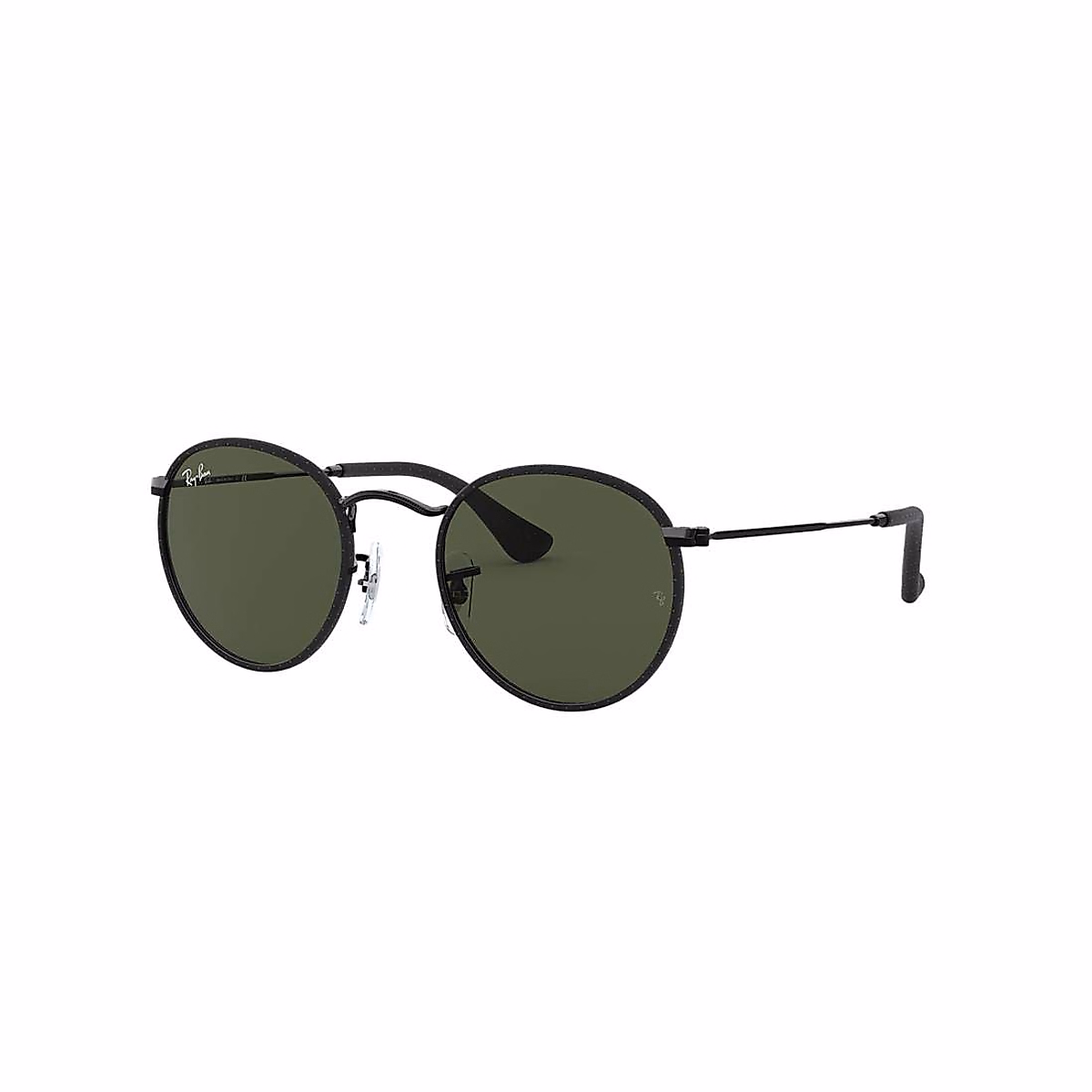 Ray-Ban RB3475Q Round Craft Sunglasses, Leather Black On Black/G-15 Green, 50 mm
